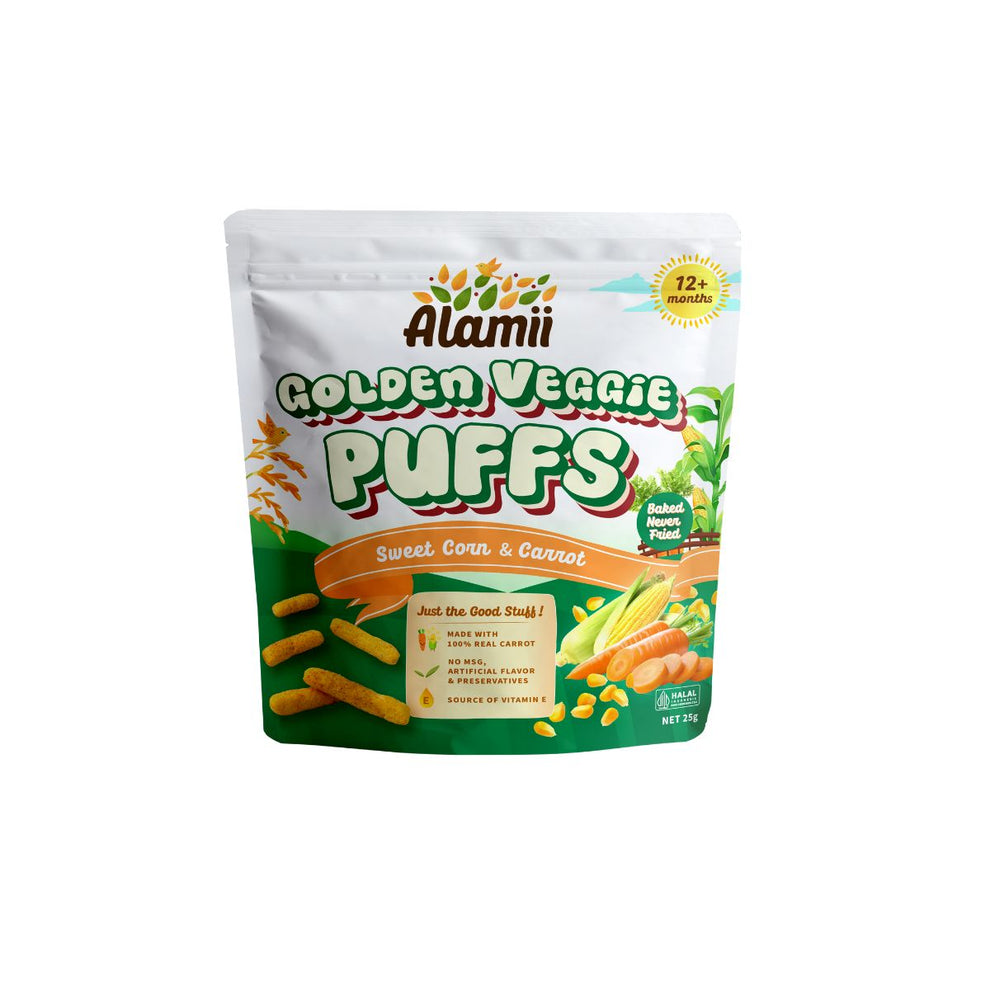 Alamii Golden Veggie Puffs -Sweet Corn & Carrot 12M+ – E-Essential SG